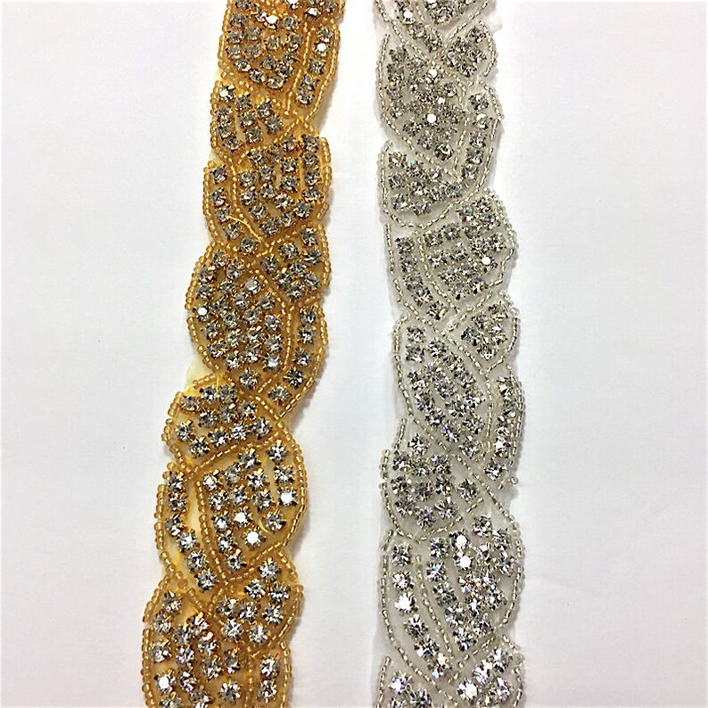 Crystal Beaded Rhinestone Trim Gold-Silver GY6034 its | Etsy