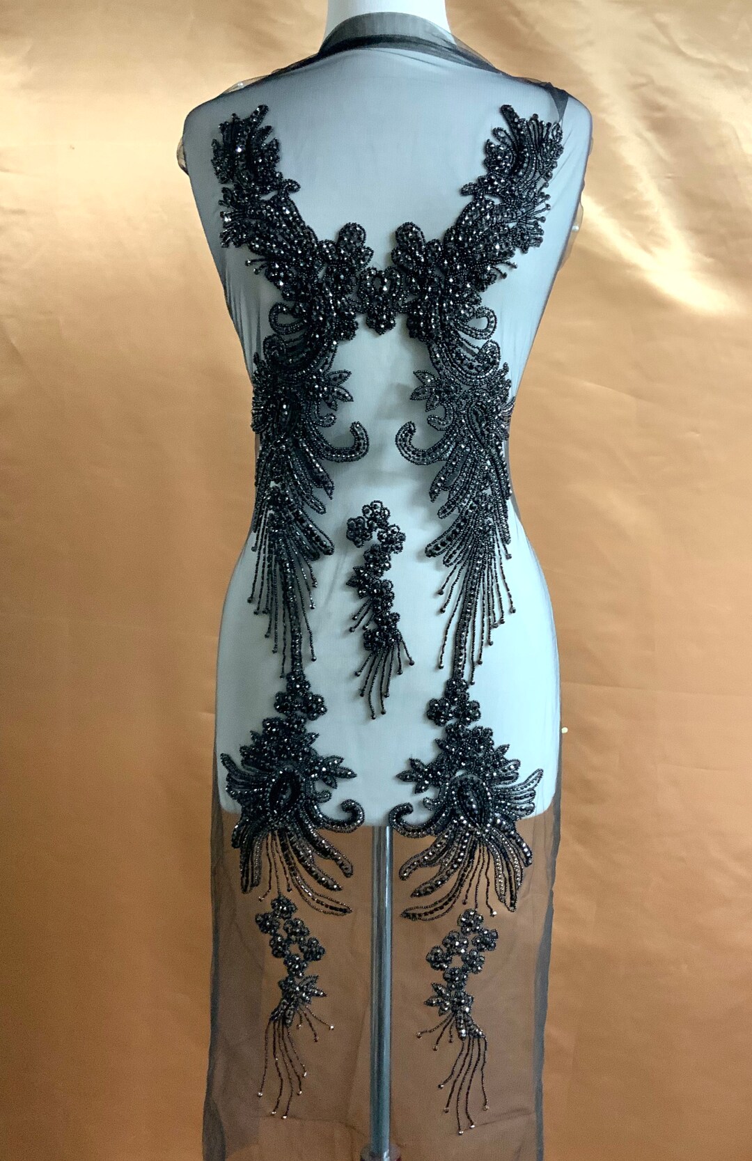 Designer Full Bodice Mesh Fabric Rhinestone Applique, Beaded Wedding ...