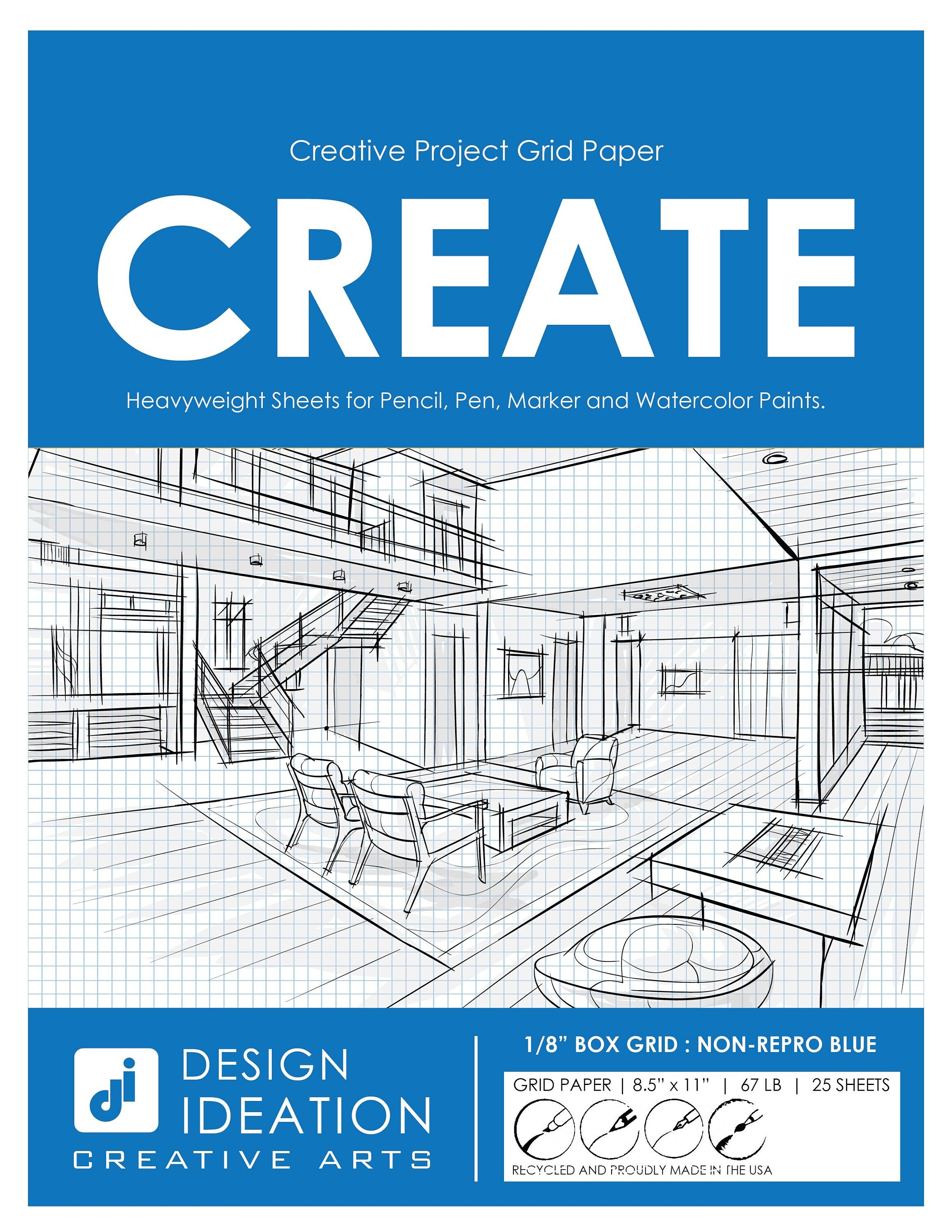 Grid Paper : 1/8 Box Grid. Multi-media Grid Paper for Pencil, Ink ...