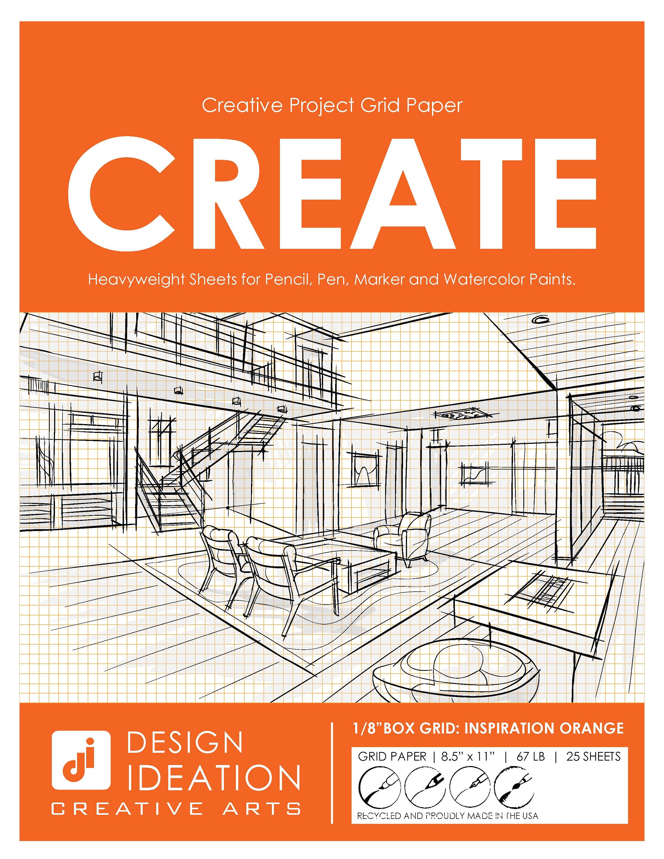 Grid Paper : 1/8" Box Grid. Multi-media Grid Paper for Pencil, Ink ...