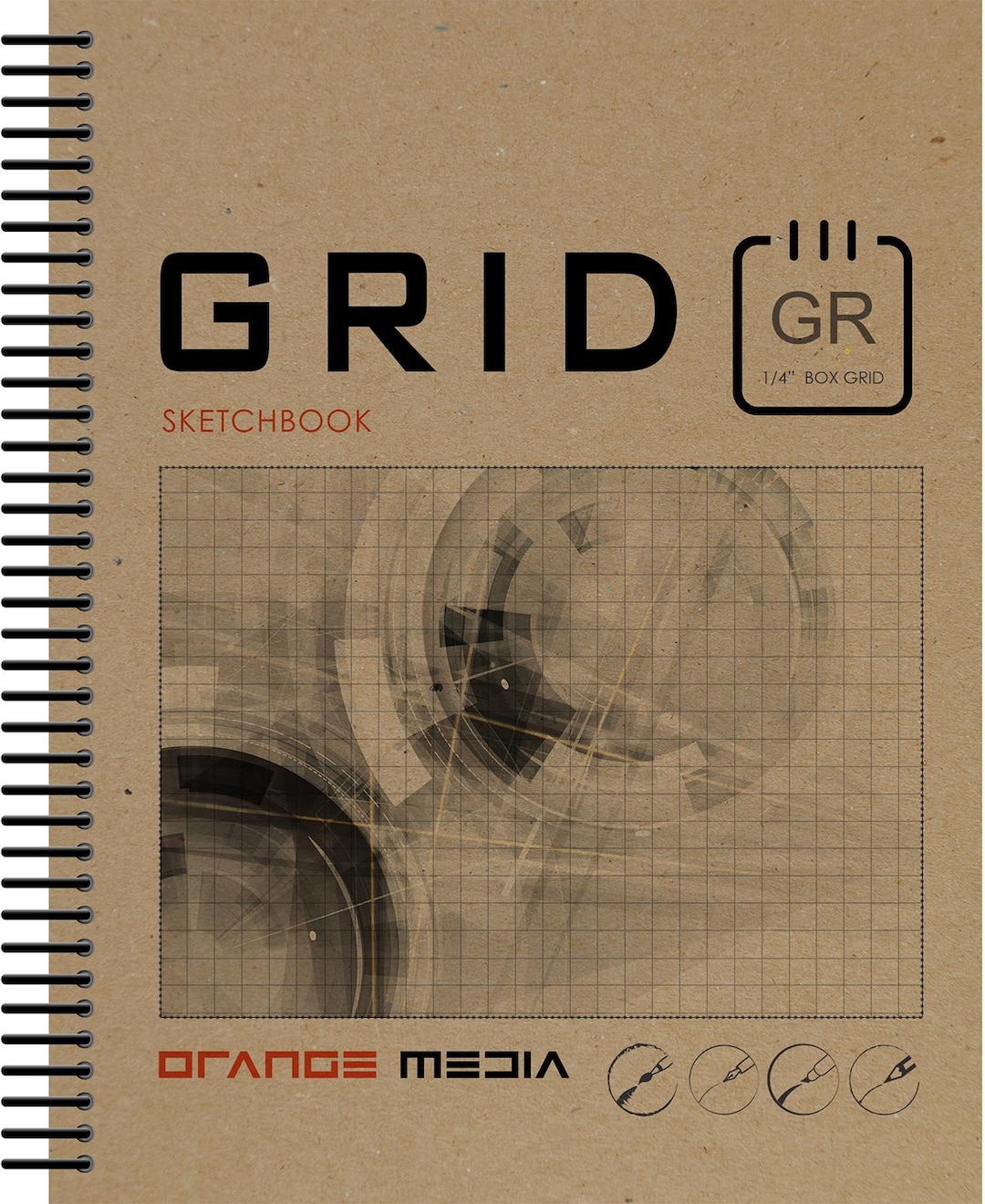 Grey Grid Sketchbook. Spiral Bound. Left Spine. Multi-media Paper. 1/4 ...