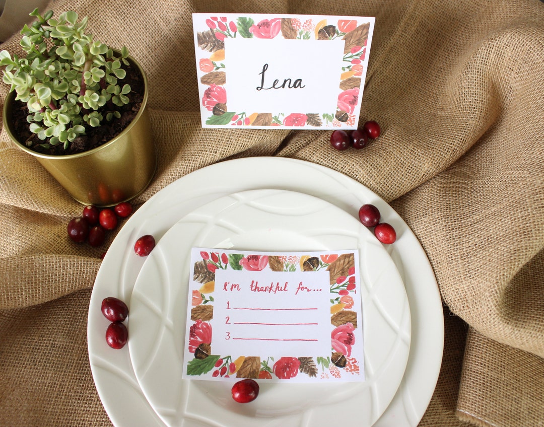 FREE Printable Holiday Place Cards and I'm Thankful Cards Thanksgiving ...