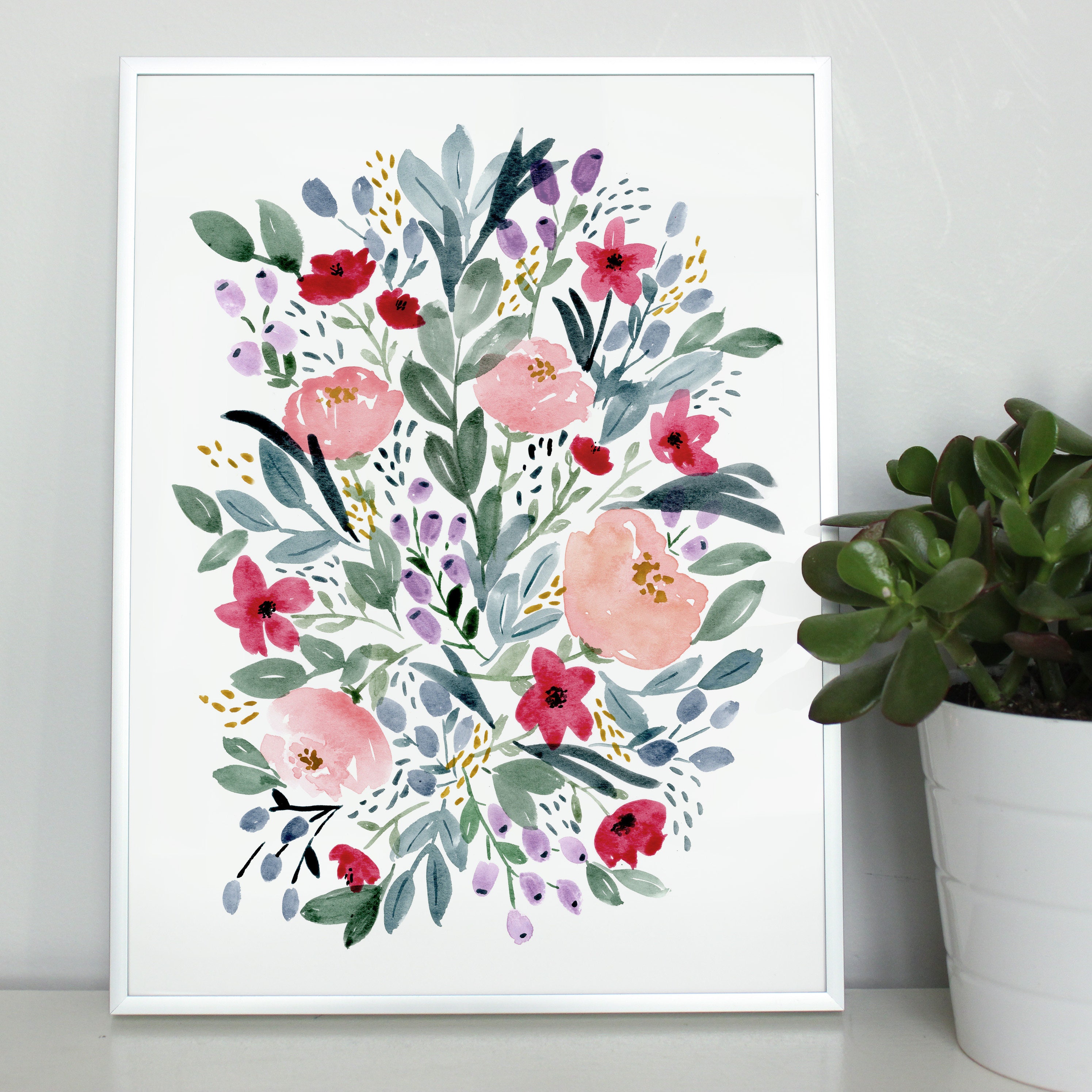 Watercolor Floral Printable 8x10, Floral Printable Wall Art, Nursery ...