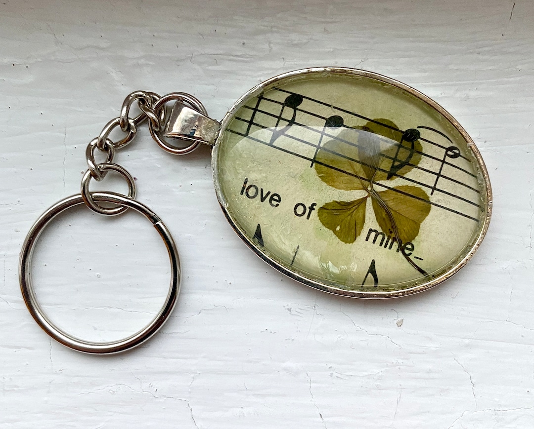 Genuine Four-leaf Clover Keychain With Beatles Sheet Music ("love of ...