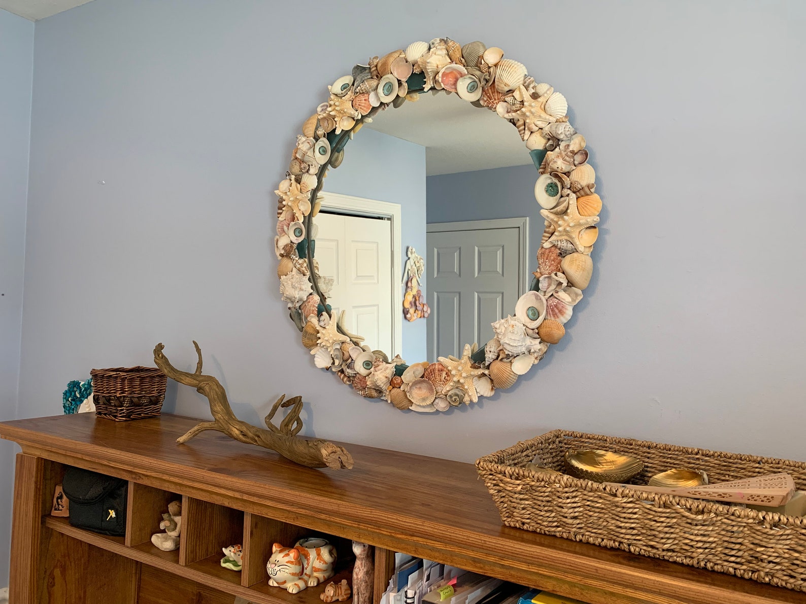 Seashell Starfish Mirror Wall Decor / Coastal Wall Decor Green - Etsy