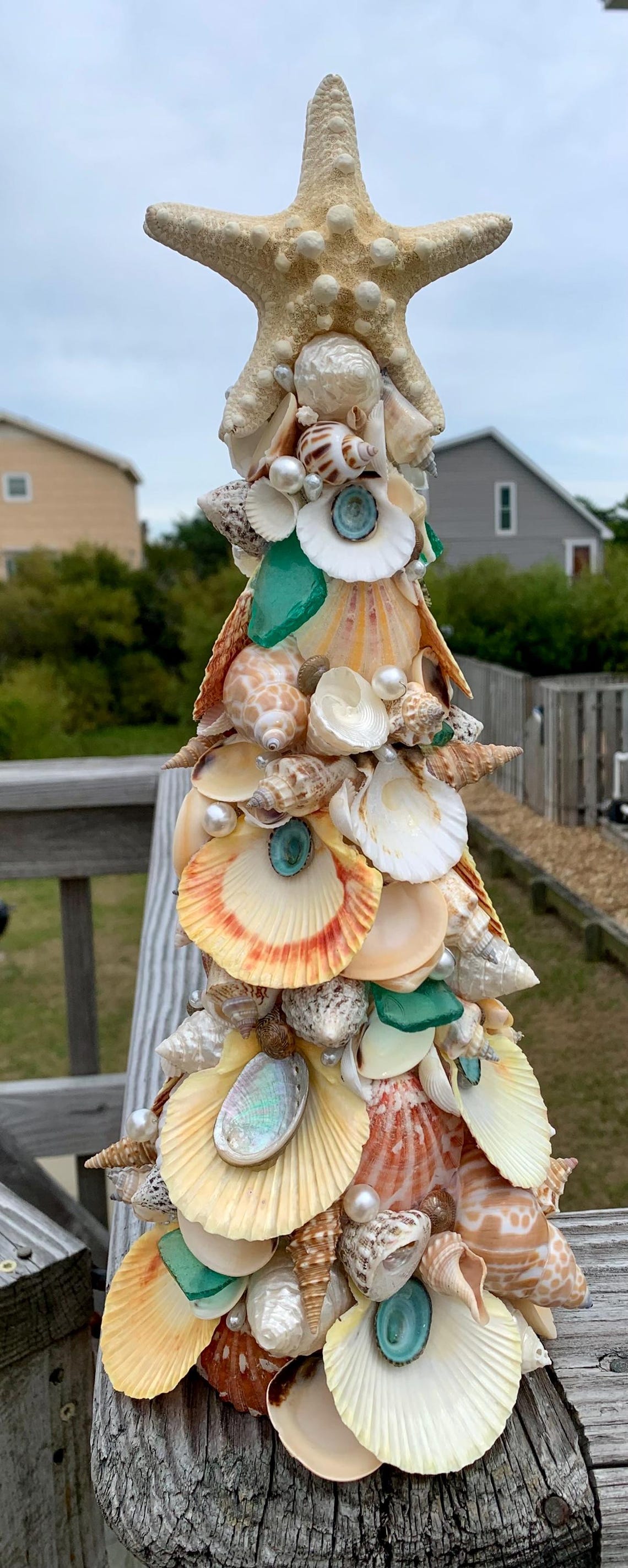 Seashell Christmas Tree Topiary: Coastal Beach House Decor, Starfish ...