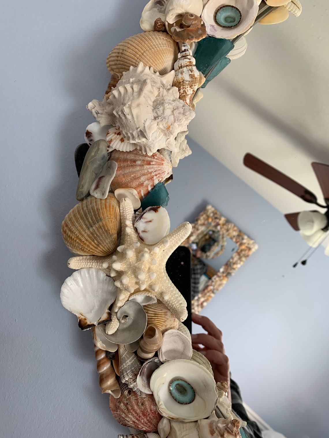 Seashell Starfish Mirror Wall Decor / Coastal Wall Decor Green - Etsy