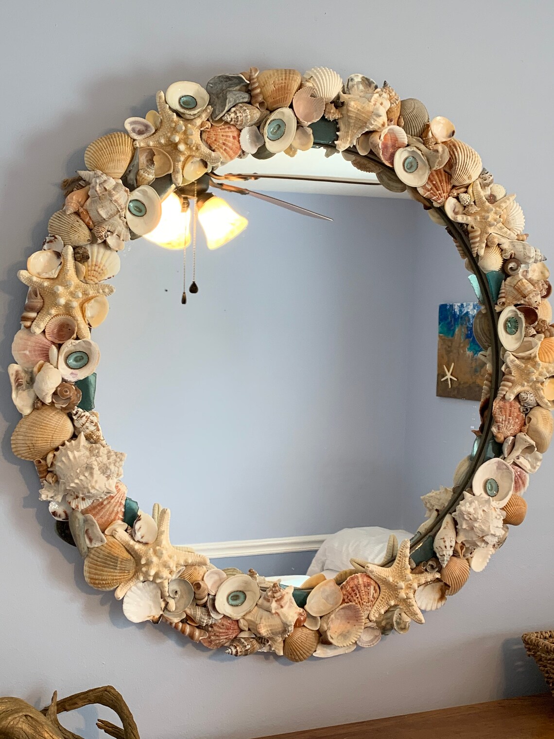 Seashell Starfish Mirror Wall Decor / Coastal Wall Decor Green - Etsy