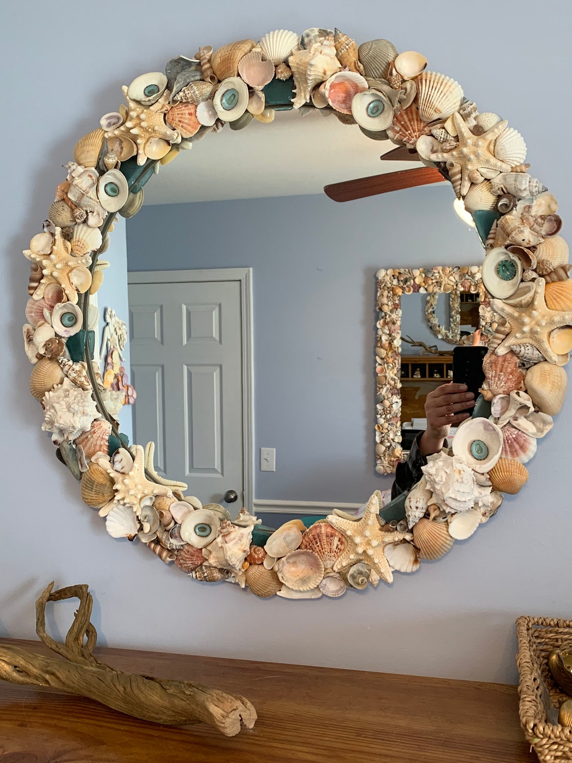 Seashell Starfish Mirror Wall Decor / Coastal Wall Decor Green - Etsy