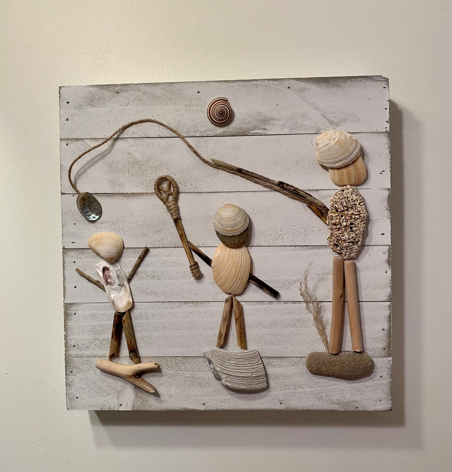 Seashell People Family Wall Art / Father Son Gone Fishing Shell Art ...
