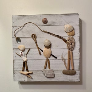 Seashell People Family Wall Art / Father Son Gone Fishing Shell Art ...