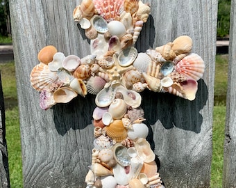Crushed Seashell Wall Art, Cross Wall Decor, Beach House, Beach Decor ...