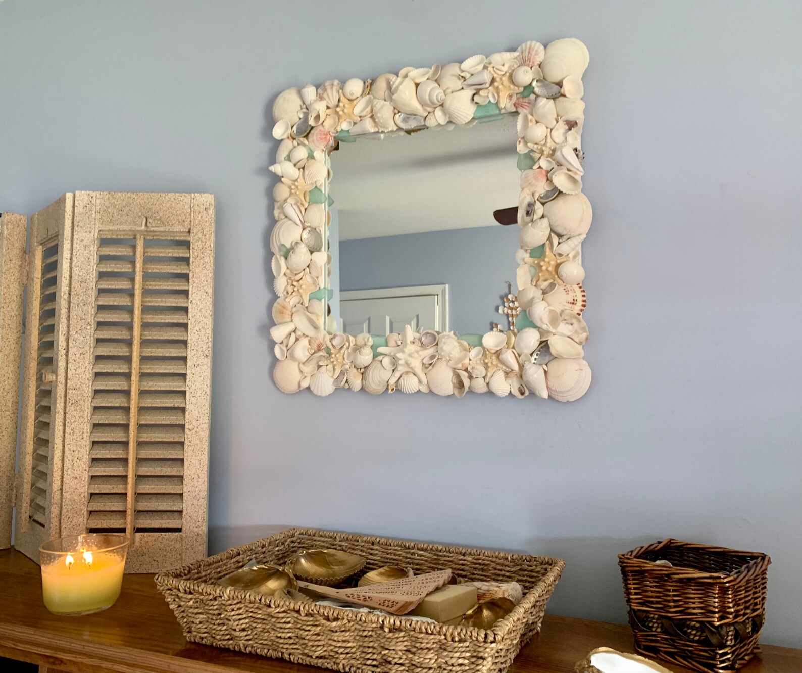 Seashell Mirror Wall Decor / White Seashell Mirror With Sea | Etsy