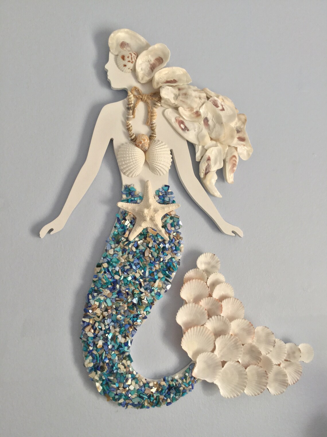 Seashell Mermaid Wall Decor / Blue Sea Glass Mermaid - Etsy Brazil
