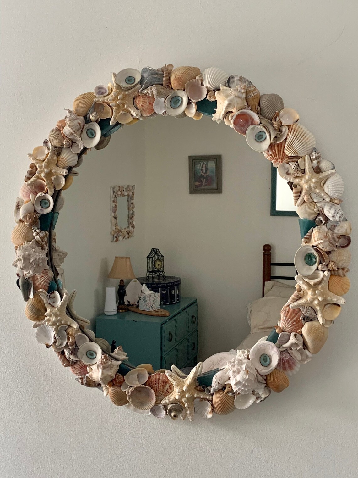 Seashell Starfish Mirror Wall Decor / Coastal Wall Decor Green - Etsy