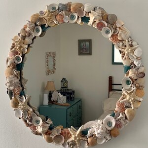 Seashell Starfish Mirror Wall Decor / Coastal Wall Decor Green Limpet ...
