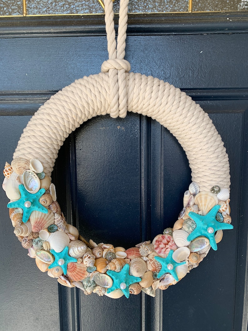 Seashell Wreath With Starfish: Coastal Nautical Rope Decor - Etsy