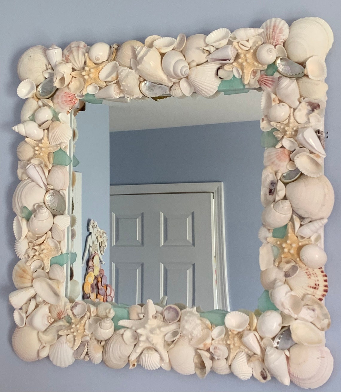 Seashell Mirror Wall Decor / White Seashell Mirror With Sea | Etsy