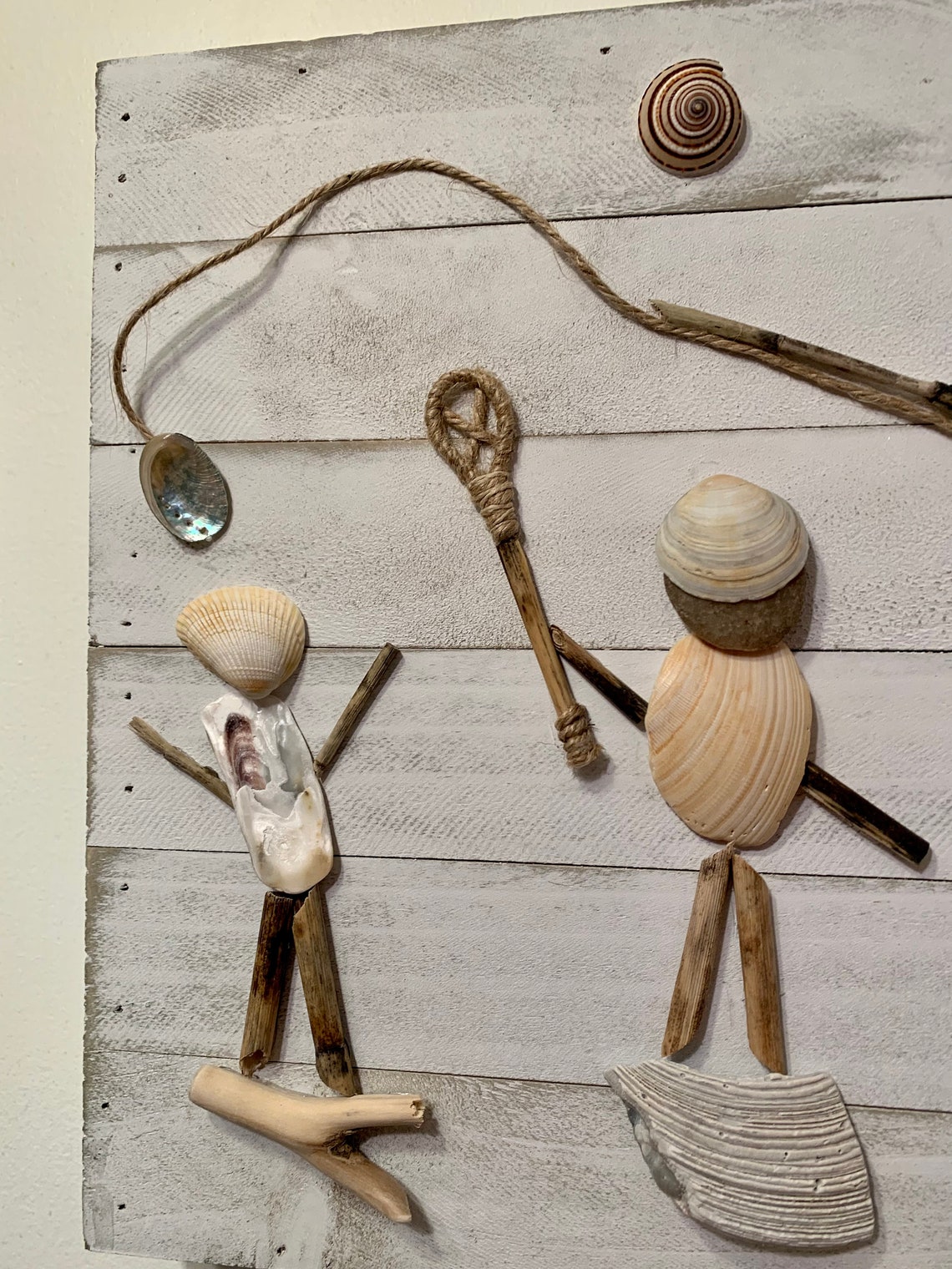 Seashell People Family Wall Art / Father Son Gone Fishing Shell Art ...