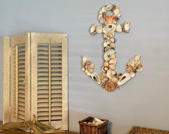 Sea Shell Anchor Wall Decor Wooden Anchor Wall Hanging Coastal Beach ...