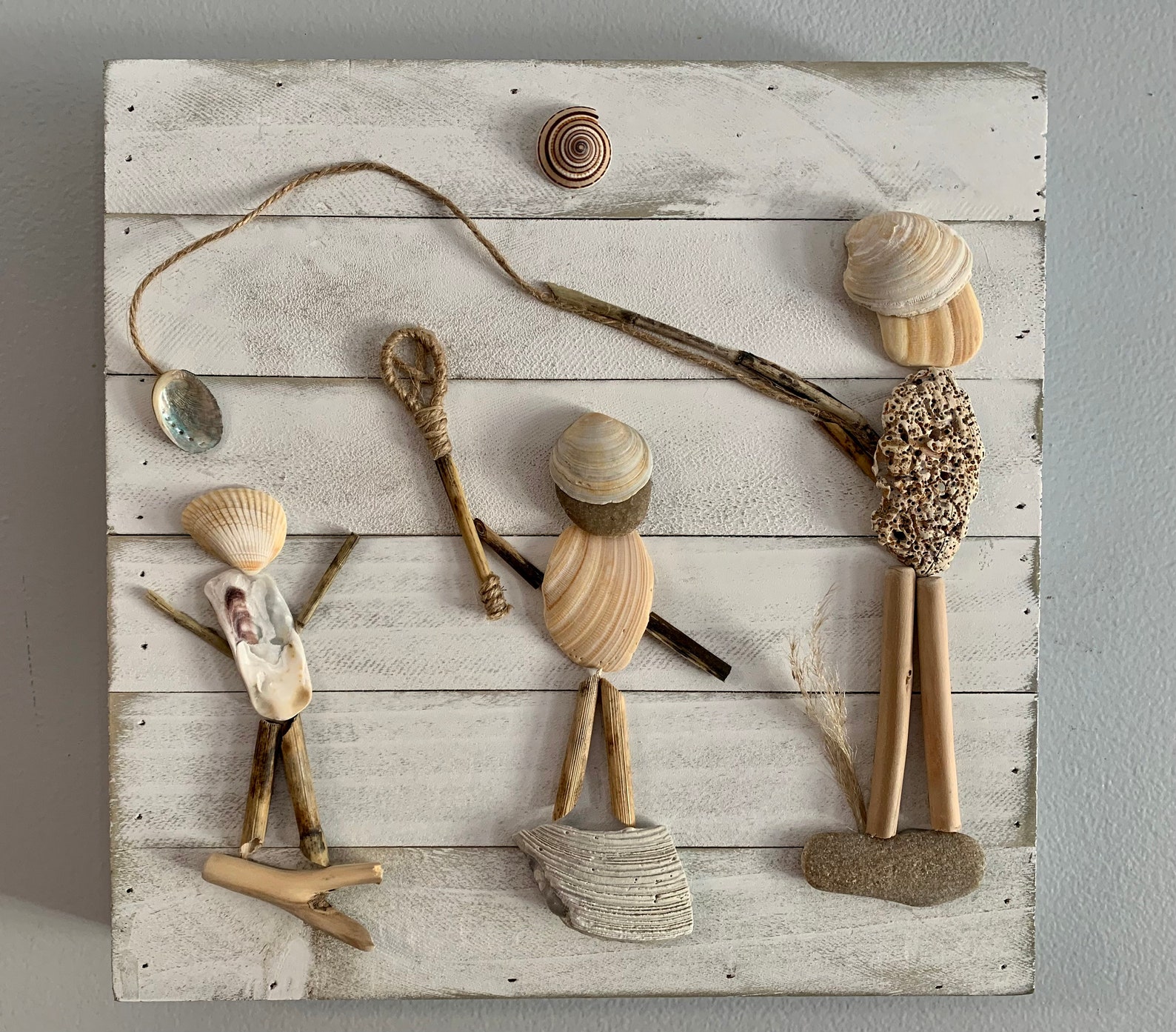 Seashell People Family Wall Art / Father Son Gone Fishing Shell Art ...