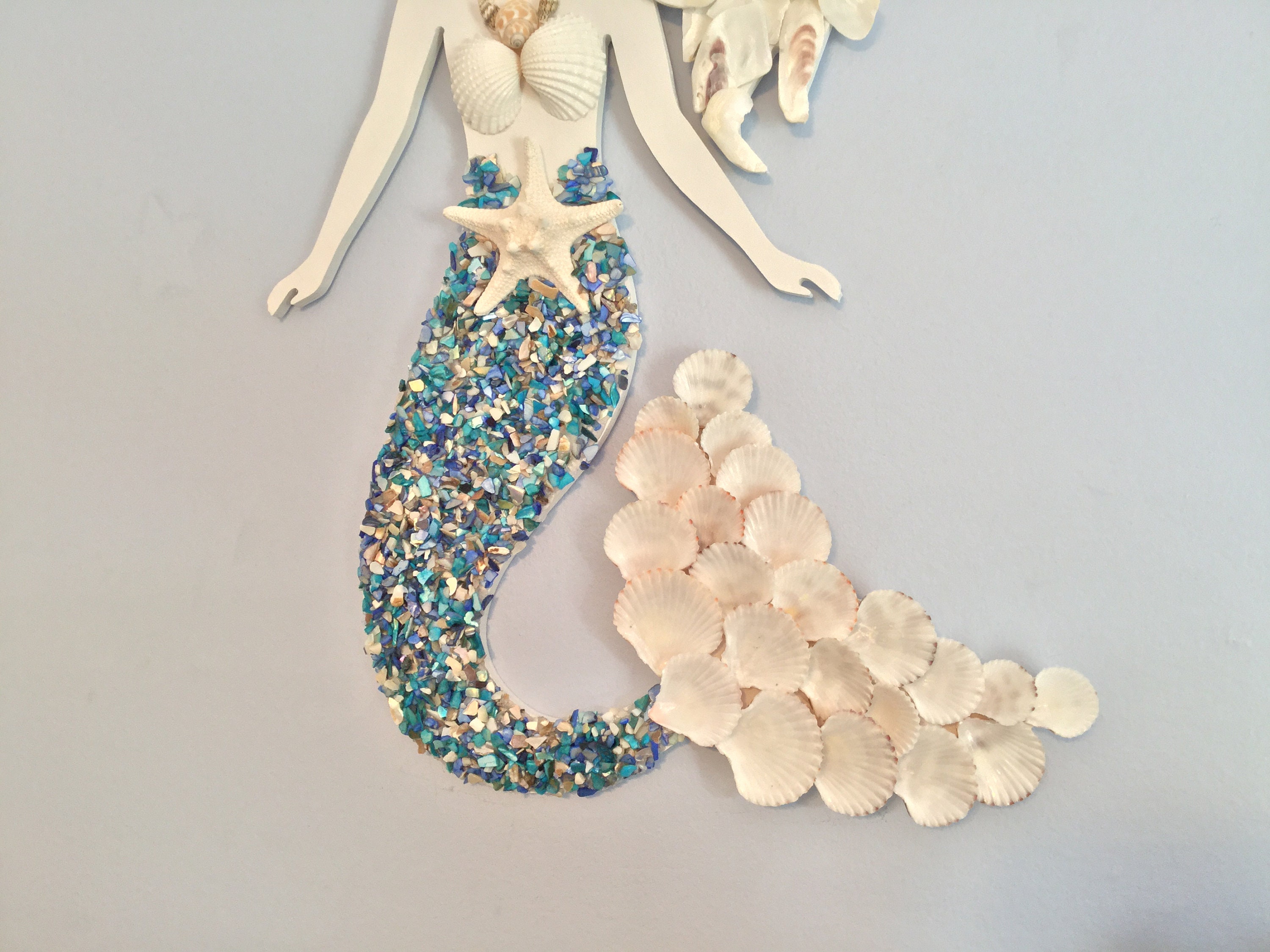 Seashell Mermaid Wall Decor / Blue Sea Glass Mermaid - Etsy Brazil