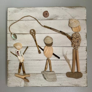 Seashell People Family Wall Art / Father Son Gone Fishing Shell Art ...