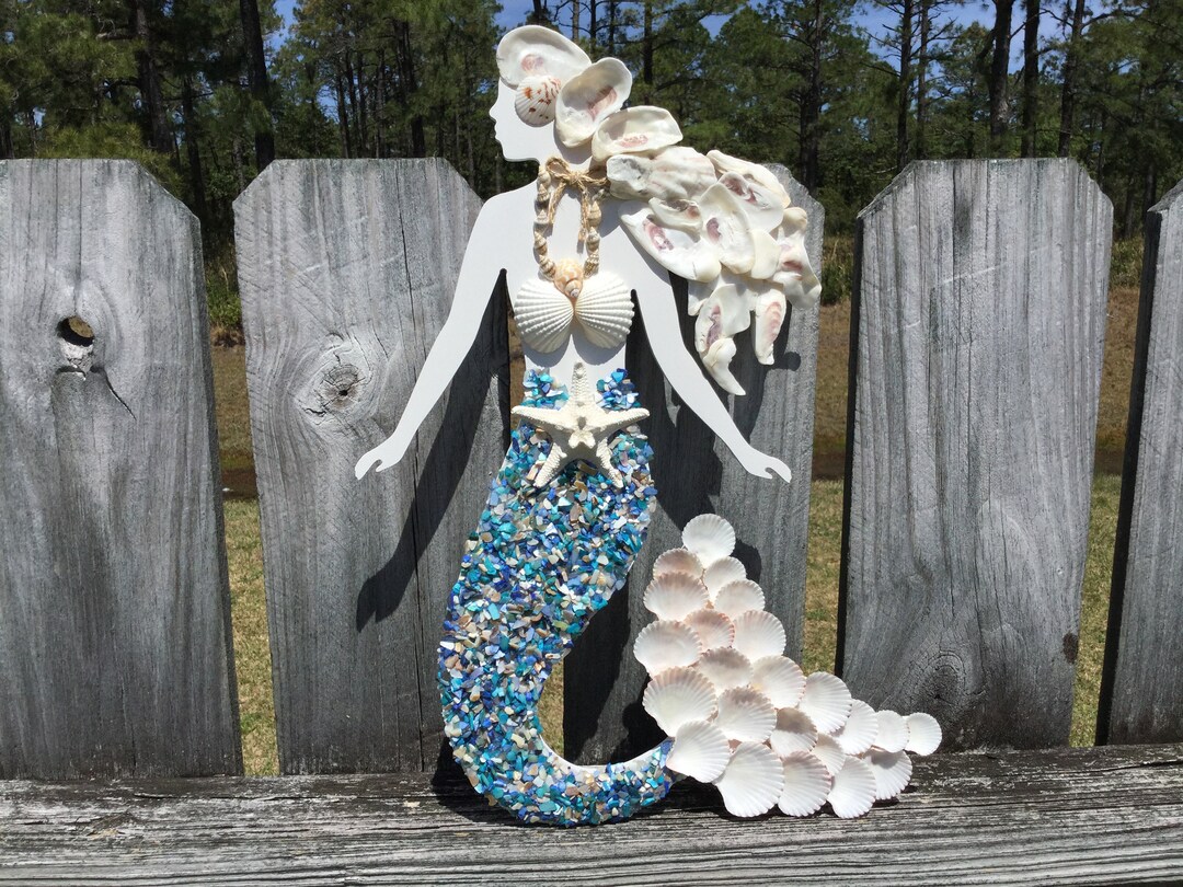 Seashell Mermaid Wall Decor / Blue Sea Glass Mermaid - Etsy