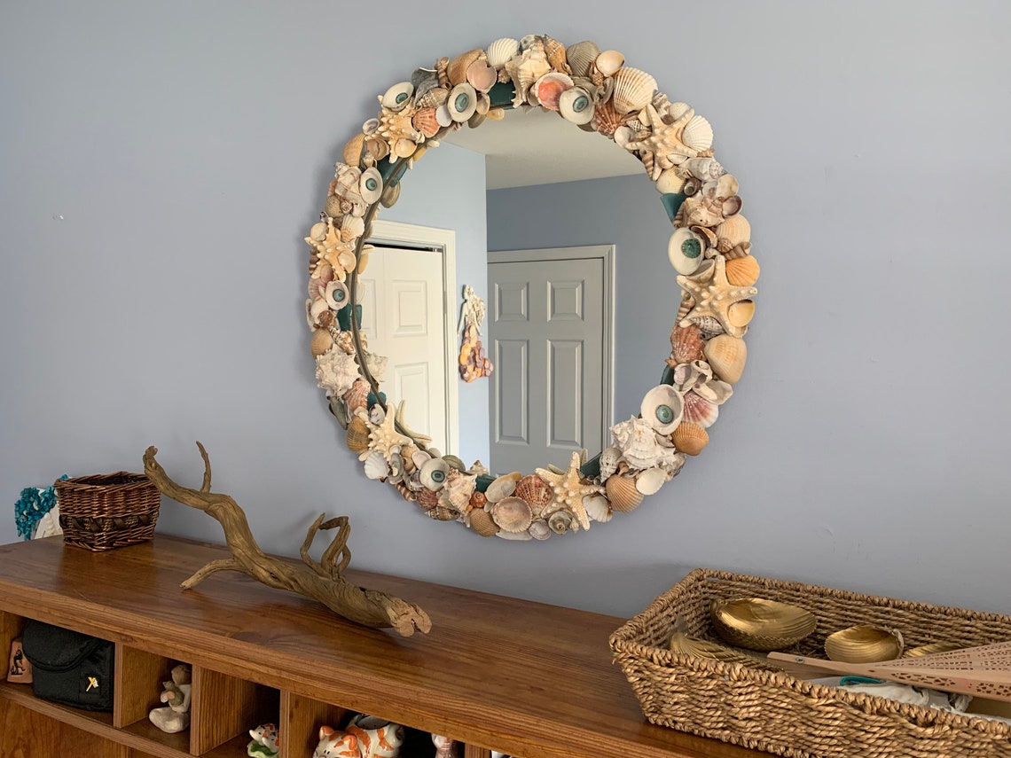 Seashell Starfish Mirror Wall Decor / Coastal Wall Decor Green - Etsy