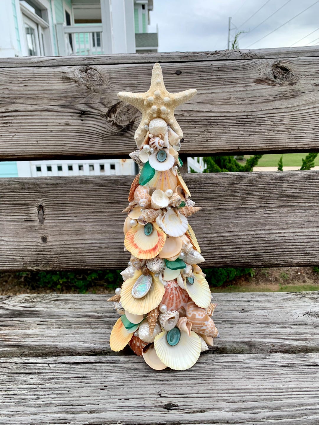 Seashell Christmas Tree Topiary: Coastal Beach House Decor, Starfish ...
