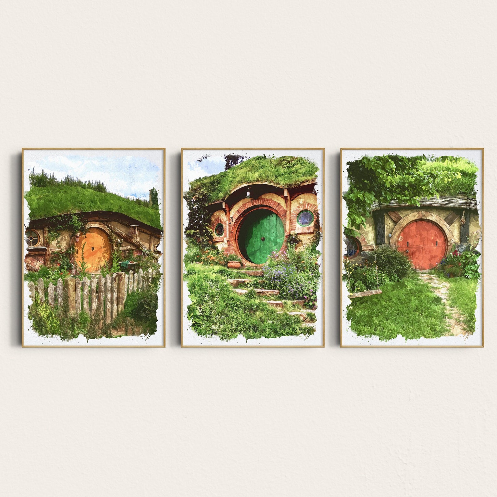 Lord of the Rings Art Set of 3 Hobbit Holes Printable Wall Art ...