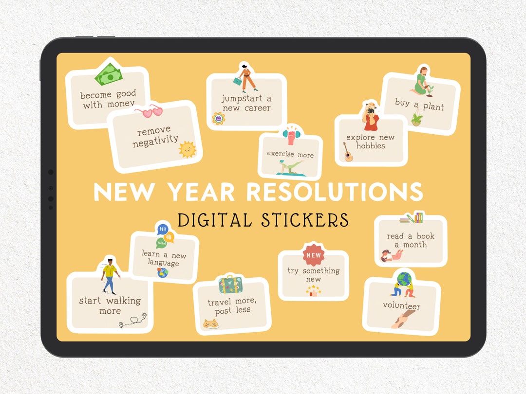 New Year Resolutions Stickers | Digital Goodnotes Stickers | Cute ...