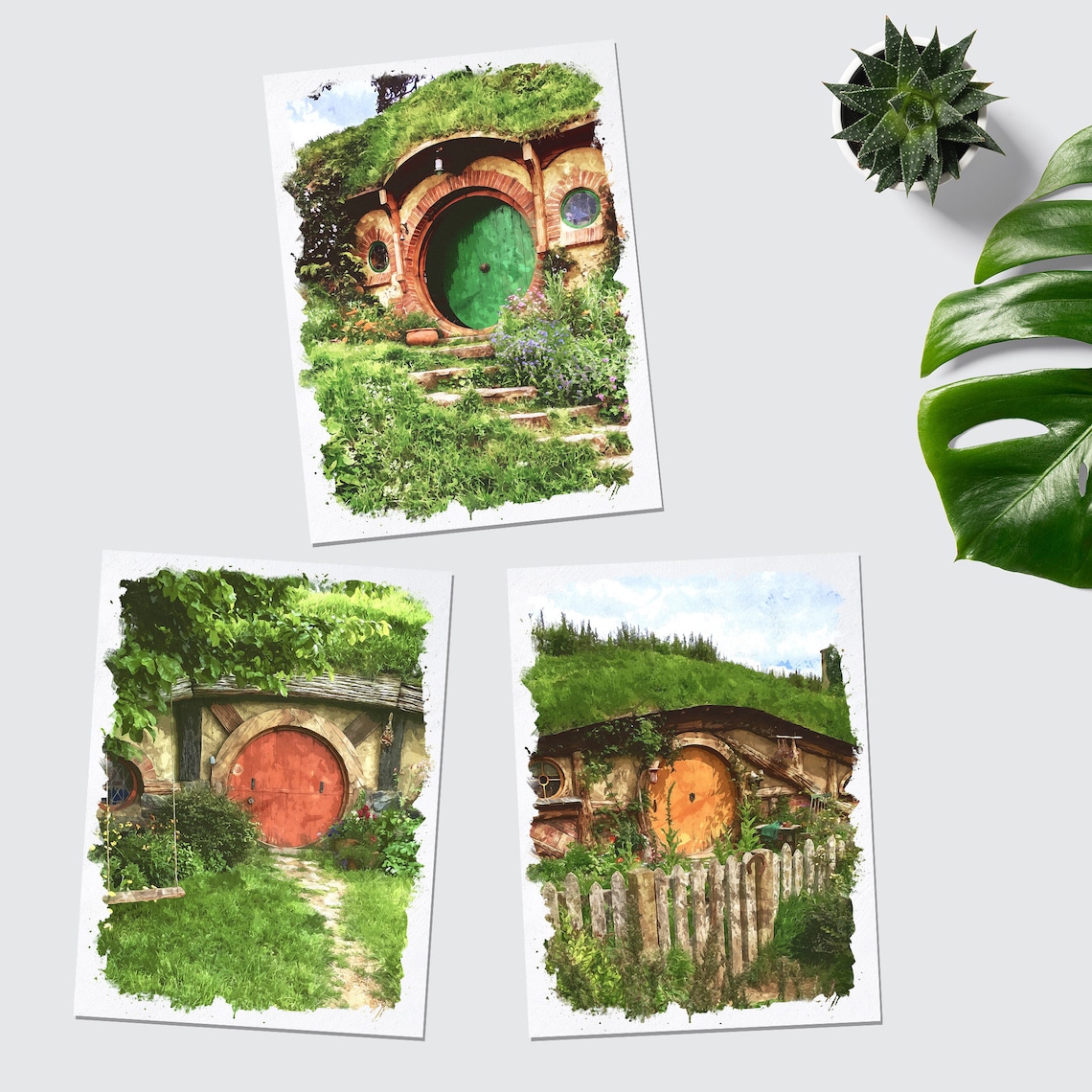 Lord of the Rings Art Set of 3 Hobbit Holes Printable Wall - Etsy