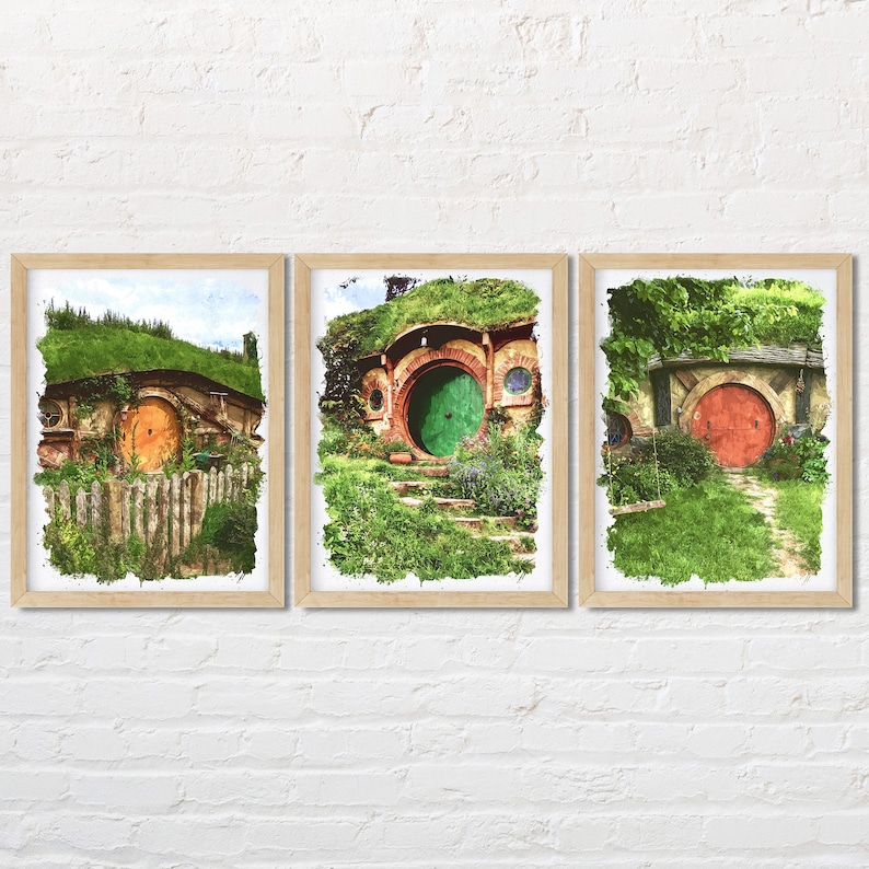 Lord of the Rings Art Set of 3 Hobbit Holes Printable Wall - Etsy