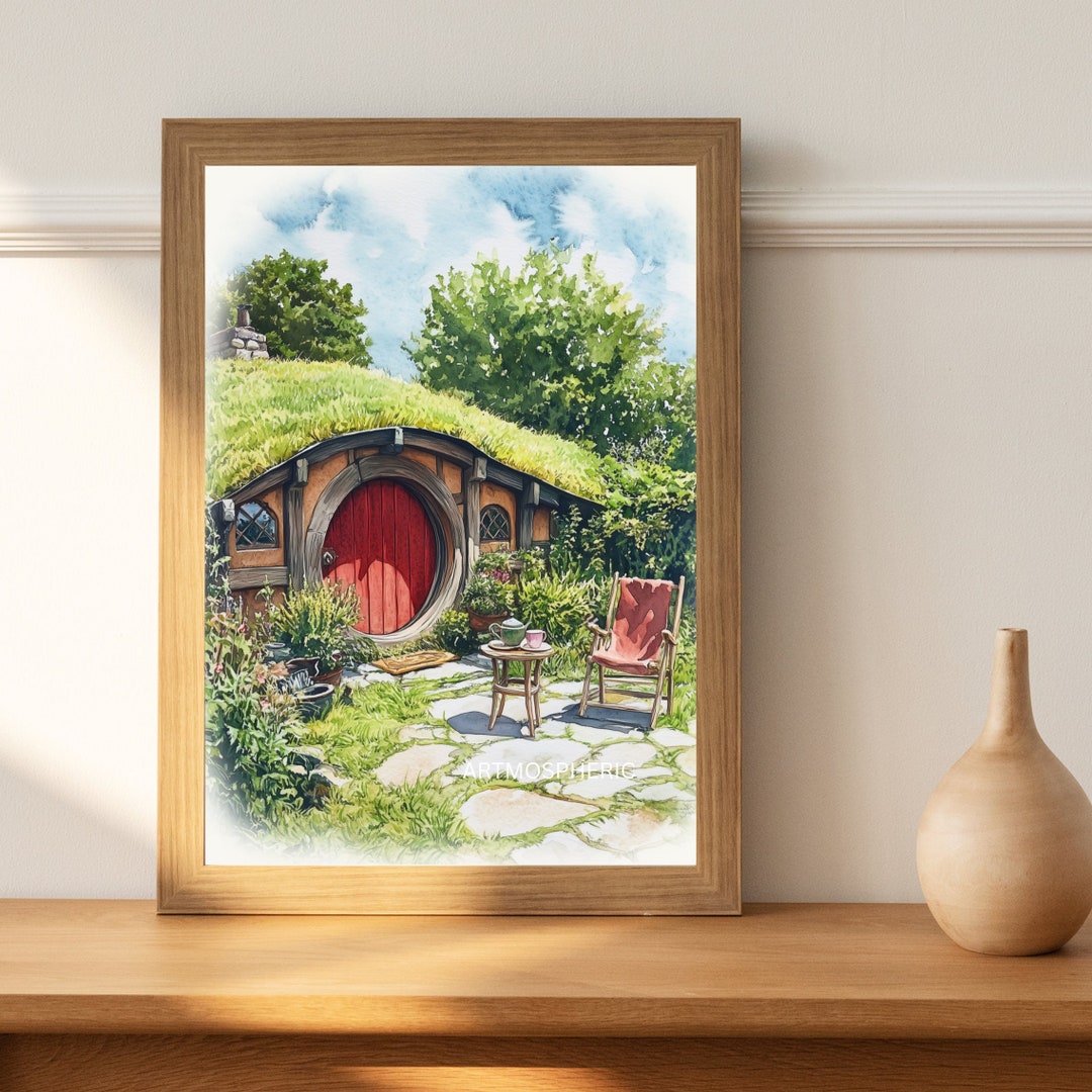 Lord of the Rings Art Hobbit Hole Printable Wall Art Watercolor Style ...