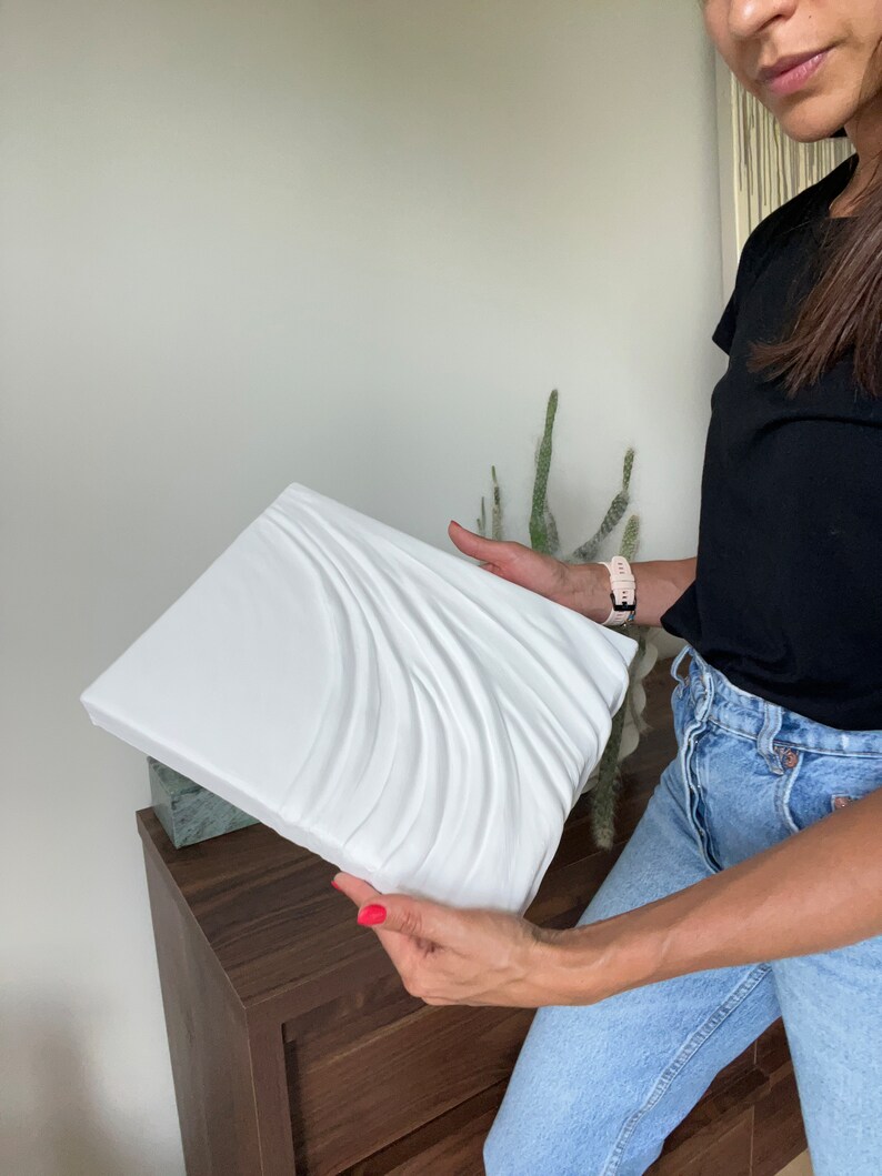 Plaster on Canvas , Sculptured Canvas, White Art, Texture Art, Drape Like, 11x14, Small Art ...