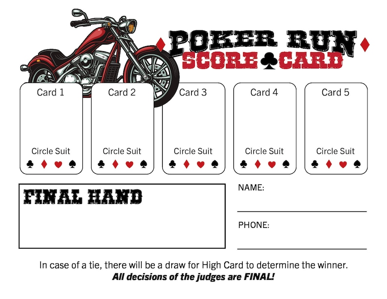 Poker Run Score Cards - Etsy