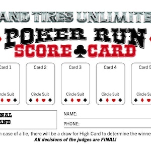 Custom Poker Run Score Cards - Etsy