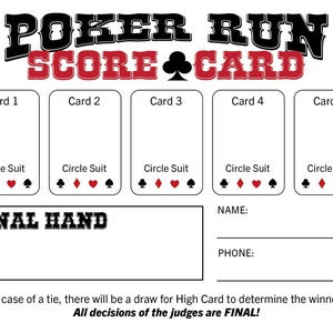 Poker Run Score Cards - Etsy