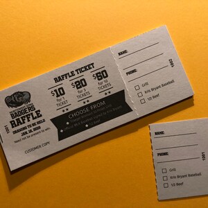 CUSTOM 2-part Standard Raffle Tickets; Numbered Both Sides - Black Ink ...