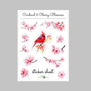 Sticker Sheet Set of Planner Stickers Watercolor Red Cardinal Bird ...