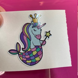 Mini Sticker (#16) Colorful Unicorn Mermaid With Crown PRINTED Vinyl ...