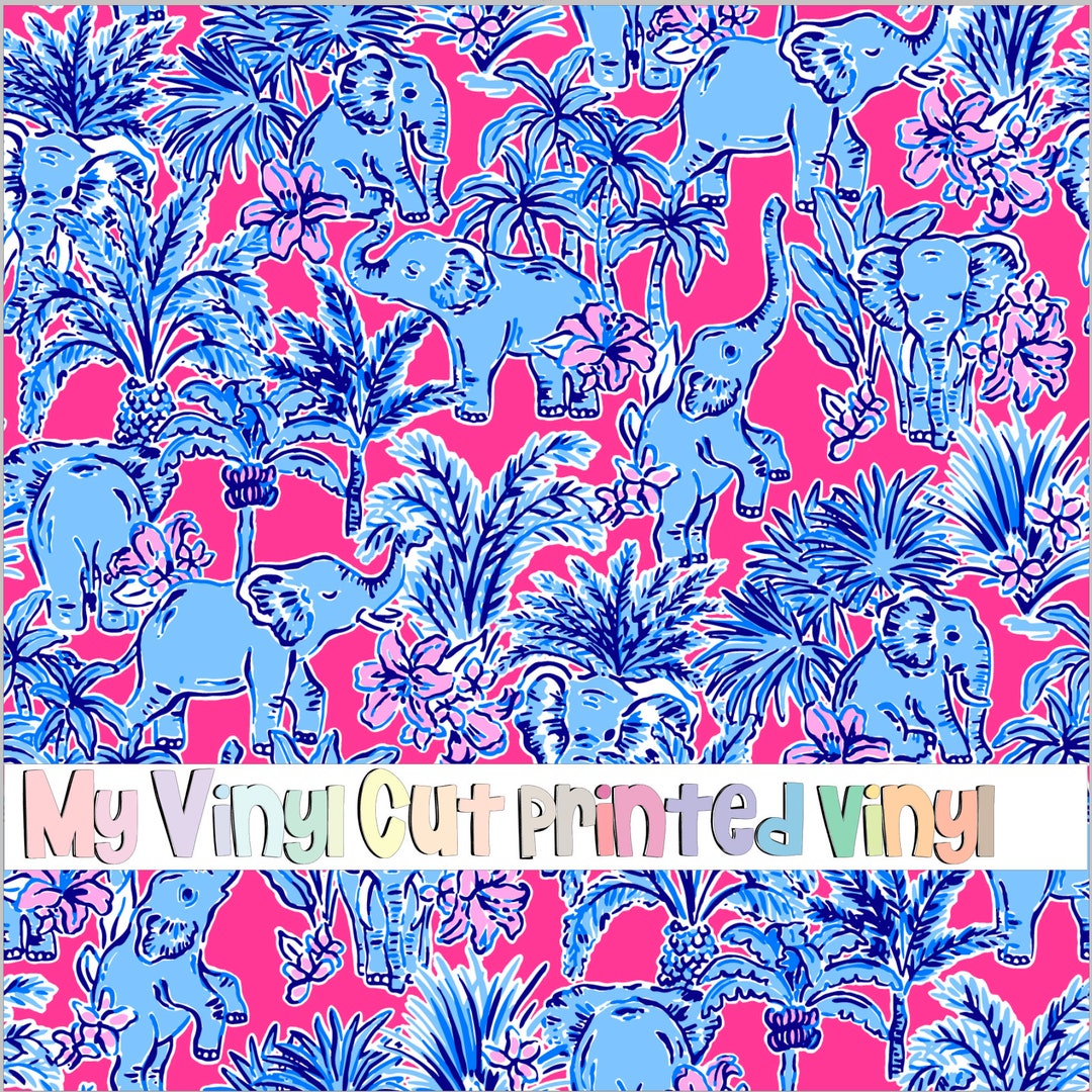 Printed Vinyl | Elephant Jungle Blue | Permanent Removable Adhesive ...