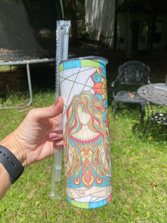 20 Oz Straight Skinny Drinking Tumbler Cup With Stained Glass - Etsy