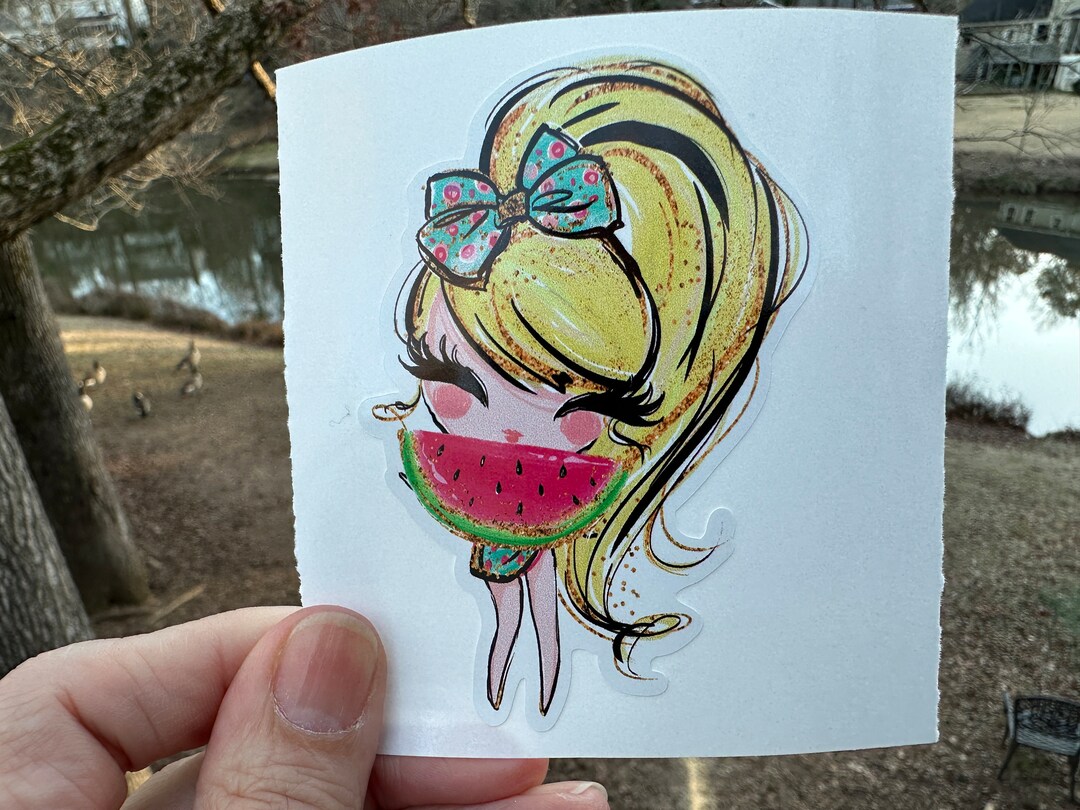 Watermelon Girl | 61H | Vinyl Sticker Waterproof | Window Cling ...