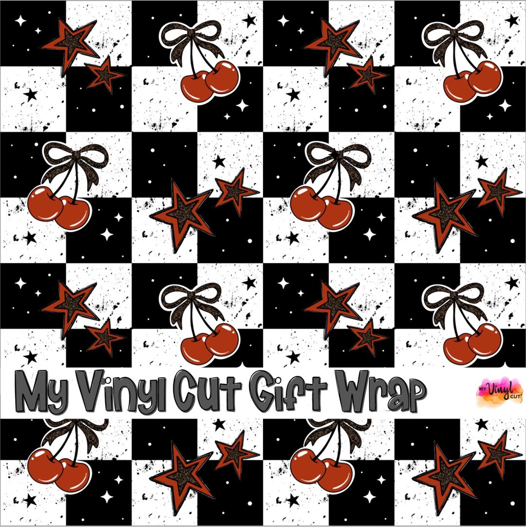 Custom Printed Gift Wrap - Checkerboard Cherries and Stars Pattern 28 ...