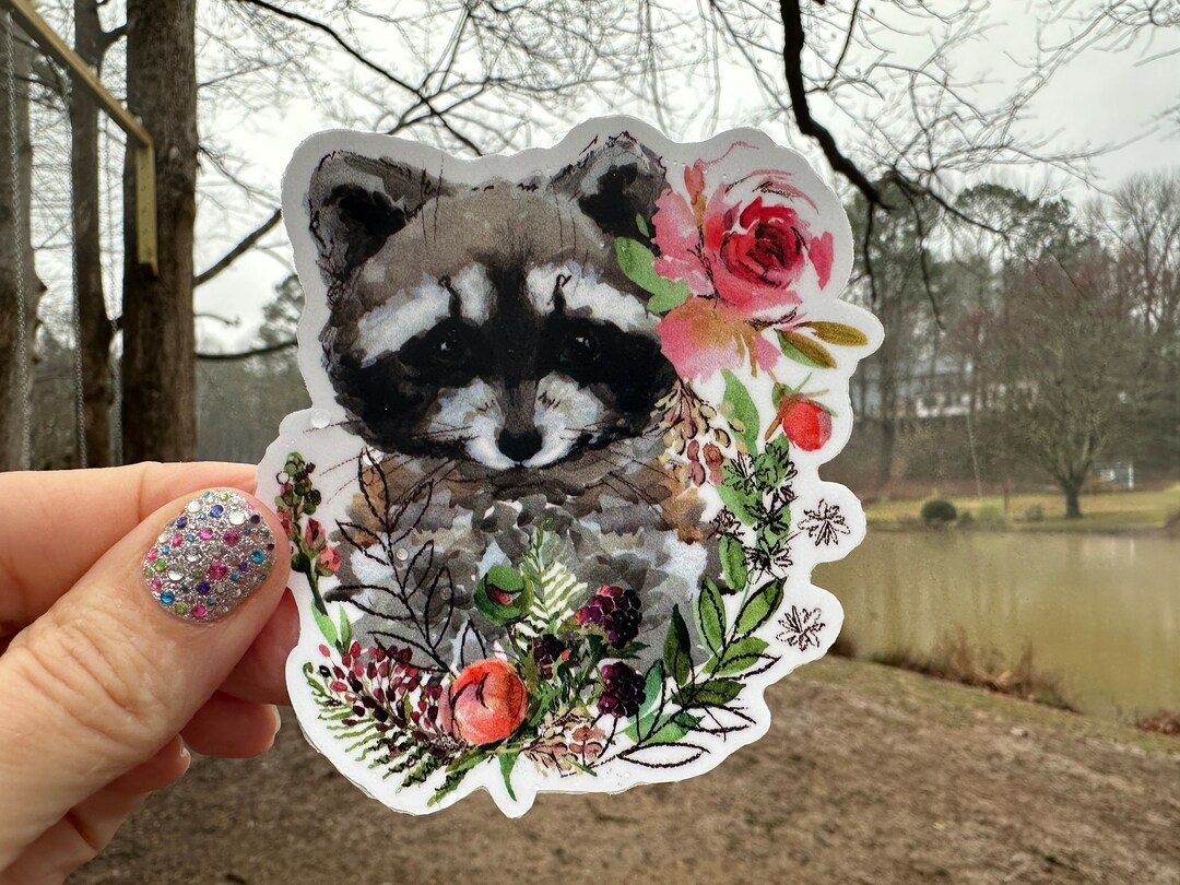 Raccoon | 56H | Waterproof Vinyl Sticker | Window Cling | Glitter ...