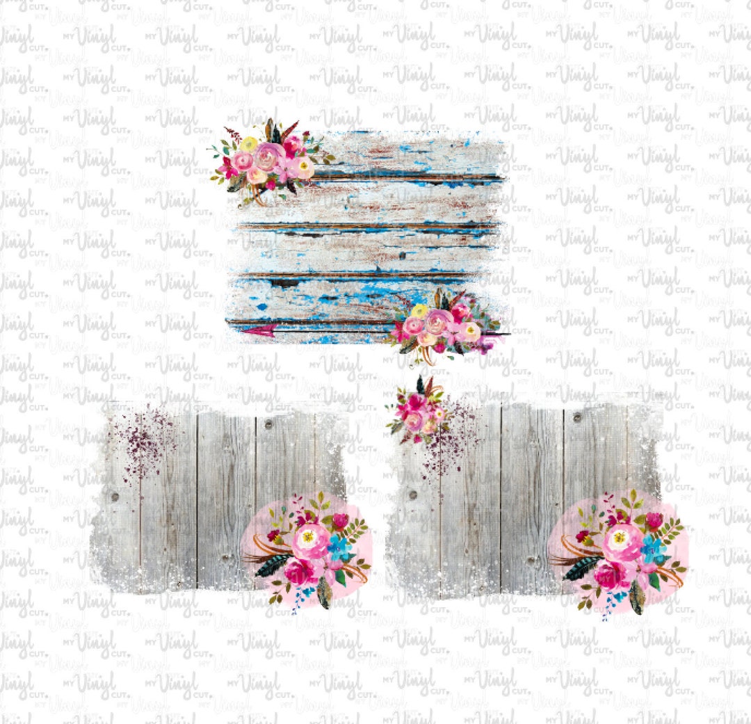 Digital File (3) Distressed Wood Backgrounds With Flowers PNG Instant ...