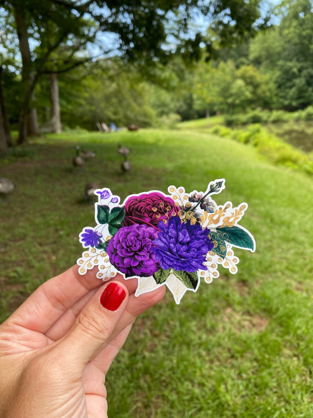 Sticker 55G Deep Purple Magenta With Gold Flower Bouquet PRINTED Vinyl ...
