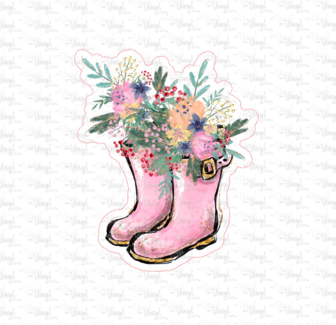 Sticker 3H Garden Boots With Flowers PRINTED Vinyl Sticker White ...